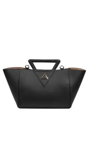 LE TRAP Atenas Genuine Leather Top Handle And Shoulder Bag - Black
