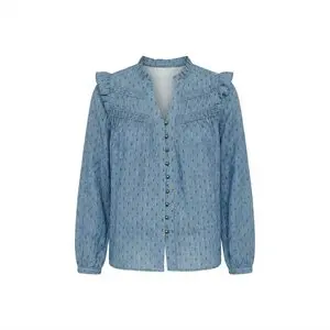 YUMI Cotton Textured Spot Shirt With Lace Detail