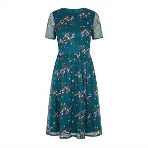 YUMI Embroidered Floral Mesh Midi Dress