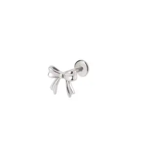 VANCHI Bow Threadless Flat Back Titanium Cartilage Stud In Platinum - Silver