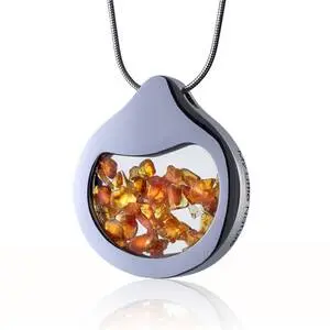 MY LITTLE NATURE Amber Necklace Natural Genuine Amber Pendant - Silver