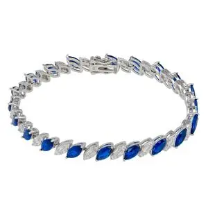 LATELITA Silver Marquise Tennis Bracelet With Sapphire And Simulated Diamonds - Silver/white/blue