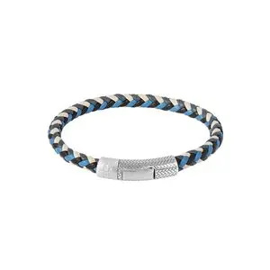 Tateossian Herringbone Click Multi Pelle Bracelet In Rhodium-plated Sterling Silver With Leather - Blue