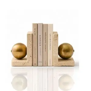 MARLETH Neutrals / Brass Sphere Bookends, Set Two - Gold