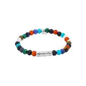 Tateossian Classic Discs Beaded Bracelet In Rhodium-plated Sterling With Multi-color Stones - Silver