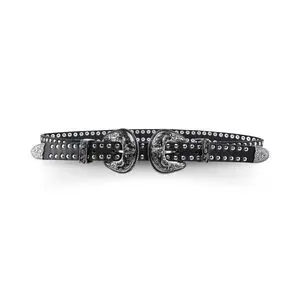 INDIGOLUSH Mini Western Studded Double Buckle Belt Silver - Black