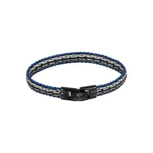 Tateossian Black Ip Plated Stainless Steel And Leather Link Bracelet - Blue