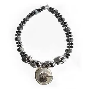 EDGAR NAVARRO JEWELRY Edgar Navarro Mother Of Pearl Statement Necklace With Hematite, Tiger Eye, And Pearl Accents - Black/silver