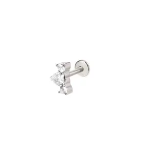 VANCHI Curved Crystal Threadless Flat Back Titanium Cartilage Stud In Platinum - Silver