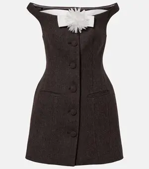 SELF-PORTRAIT Floral Appliqué Off-the-shoulder Mini Dress - Brown