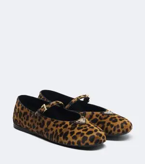Prada Leopard-print Calf Hair Mary Jane Flats - Brown