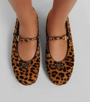 Prada Leopard-print Calf Hair Mary Jane Flats - Brown