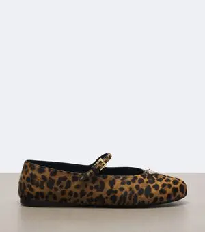 Prada Leopard-print Calf Hair Mary Jane Flats