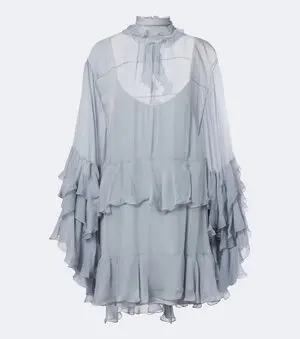 Chloé Ruffled Muslin Minidress - Blue