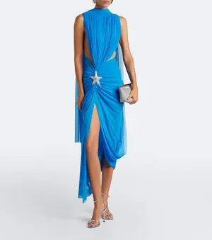 David Koma Draped Embellished Tulle Midi Dress