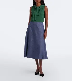Carolina Herrera Linen, Wool, And Silk-blend Midi Skirt