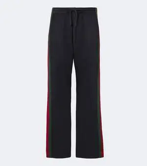 Gucci Web Stripe Silk And Cotton Wide-leg Pants - Blue