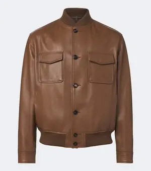 SLOWEAR Leather Bomber Jacket - Brown