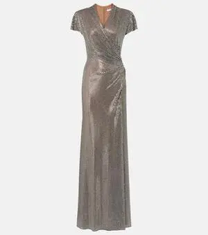 SELF-PORTRAIT Gathered Rhinestone-embellished Gown - Grey