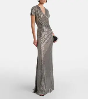 SELF-PORTRAIT Gathered Rhinestone-embellished Gown