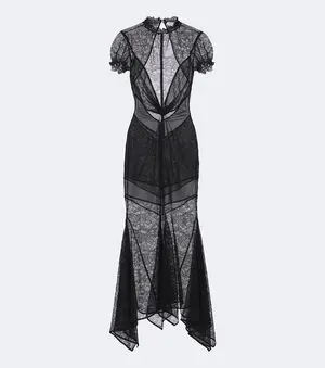 Attico Semi-sheer Asymmetric Lace Midi Dress - Black