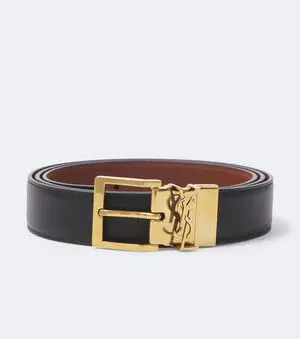 Saint Laurent Cassandre Reversible Leather Belt - Black