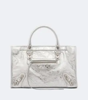 Balenciaga Le City Small Metallic Leather Top-handle Bag - Silver