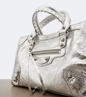 Balenciaga Le City Small Metallic Leather Top Handle Bag - Silver