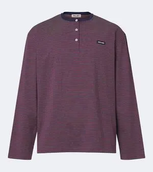 Miu Miu Striped Cotton Jersey Henley Shirt