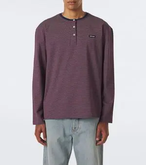 Miu Miu Striped Cotton Jersey Henley Shirt