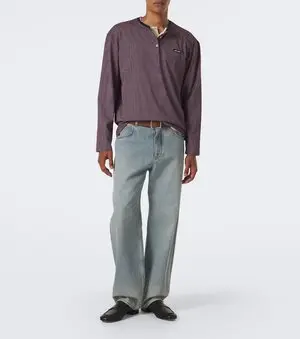 Miu Miu Striped Cotton Jersey Henley Shirt
