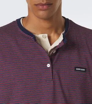 Miu Miu Striped Cotton Jersey Henley Shirt