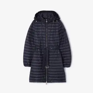 Burberry Padded Nylon Hooded Coat With House Check Lining - Navy