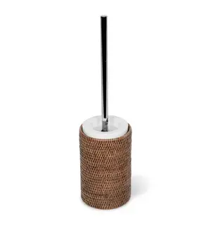DECOR WALTHER Rattan-porcelain Toilet Brush Holder Set - Brown