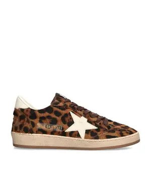 GOLDEN GOOSE Pony Hair Leopard Print Ball Star Sneakers - Brown
