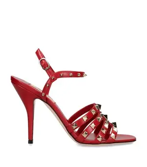 Valentino Garavani Leather Rockstud Heeled Sandals 100 - Red