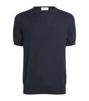 LARDINI Virgin Wool Knitted T-shirt - Navy