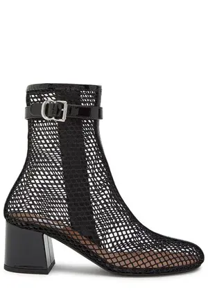 Alaïa Fishnet Patent Leather Ankle Boots - Black