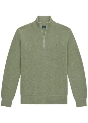 Polo Ralph Lauren Half-zip Waffle-knit Cotton Jumper Green