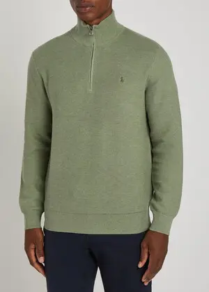 Polo Ralph Lauren Half-zip Waffle-knit Cotton Jumper - Green