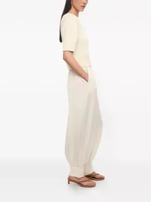 12 STOREEZ Off-white Cotton Ribbed Knit Short Sleeve Top