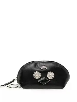Toga Embellished Leather Coin Purse - Black