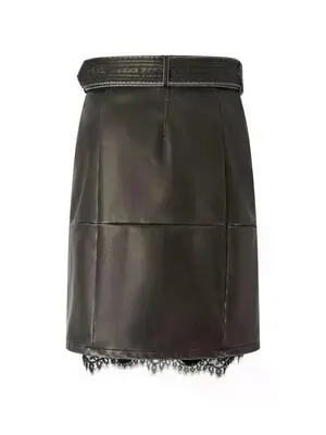Pinko Belted Lace-trim Faux-leather Skirt
