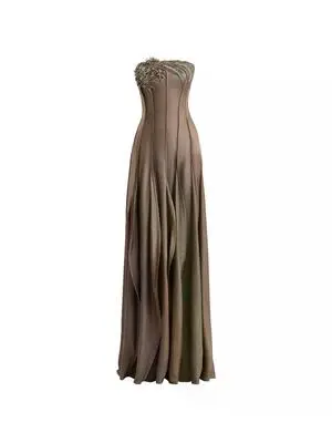 GEMY MAALOUF Bead-embellished Strapless Maxi Dress - Brown