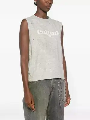 GOLDEN GOOSE Roberta Distressed Slogan-print Sleeveless T-shirt