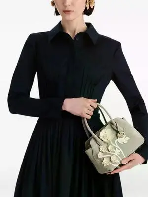 Oscar De La Renta Mini Ivy Floral-appliqué Suede Tote Bag - Grey