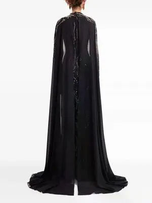 GEMY MAALOUF Beaded Cape-sleeve Maxi Dress - Black
