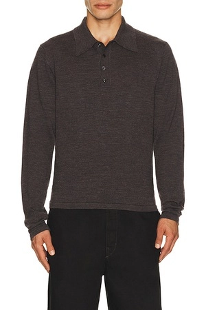 LEMAIRE Long Sleeve Knitted Polo Top - Ecorce