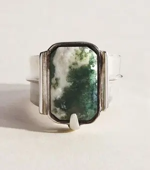 FYR Sterling And Moss Agate Aida Ring - Silver