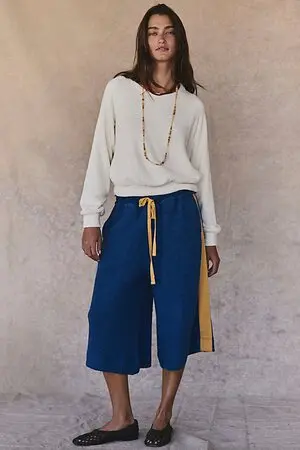 Free People Terry Cloth Relaxed Fit Shorts With Side Stripes - Poseidon Combo